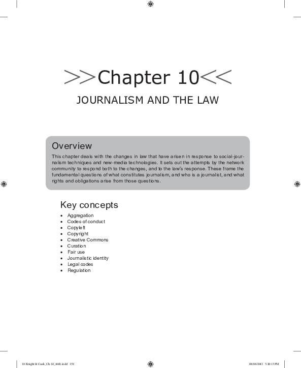 (PDF) Chapter ten: Journalism and the Law
