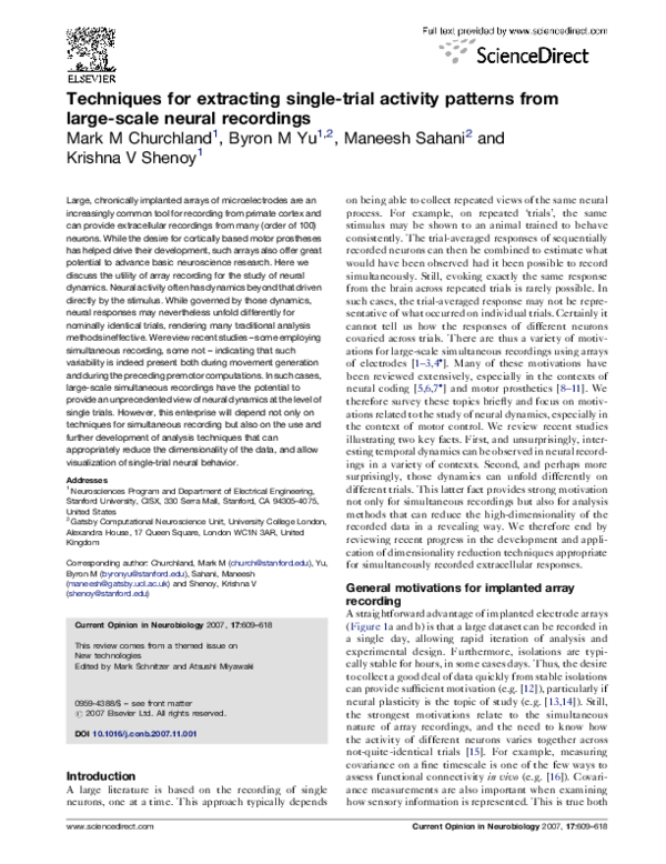 Pdf Techniques For Extracting Single Trial Activity Patterns From Large Scale Neural Recordings
