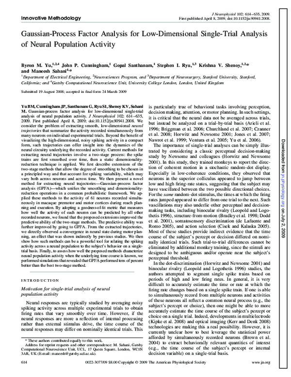Pdf Gaussian Process Factor Analysis For Low Dimensional Single Trial Analysis Of Neural
