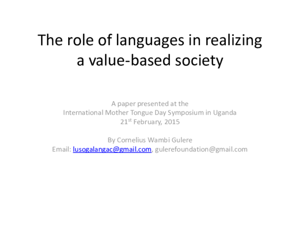 (PDF) The role of Languages in realising a value-based society
