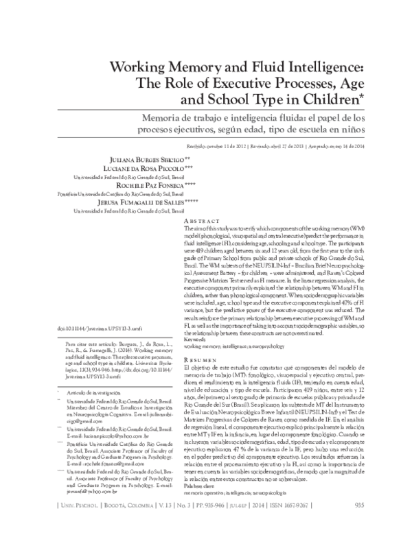 (PDF) Working memory and fluid intelligence: The role of executive processes, age and school ...