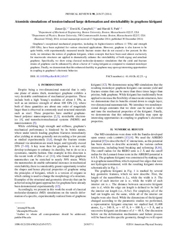 (PDF) Atomistic simulations of tension-induced large deformation and stretchability in graphene ...