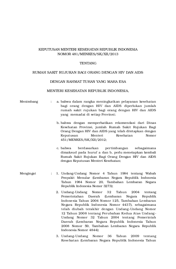 (DOC) Kepmenkes 481 rs rujukan bagi org dgn hiv dan aids