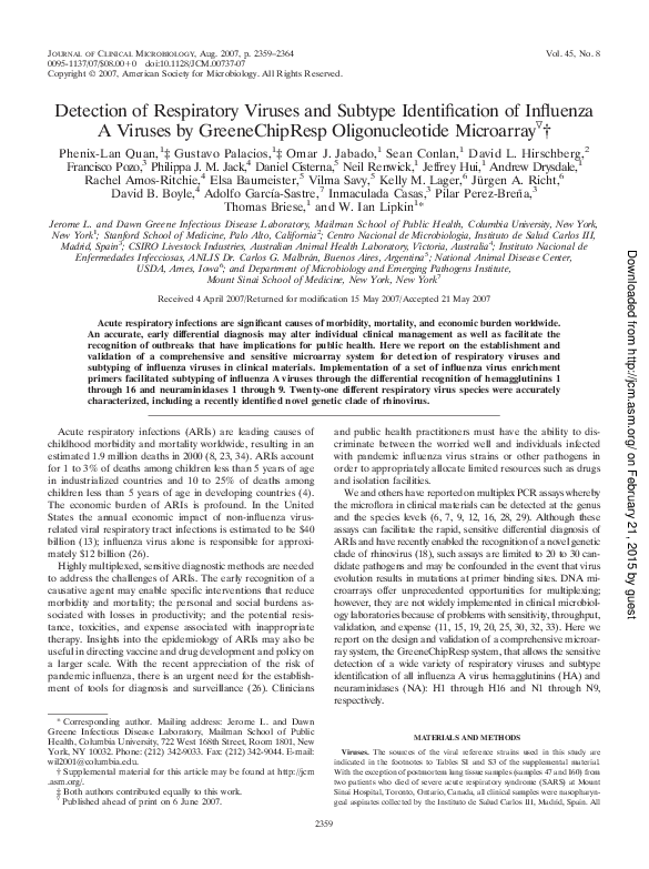 (PDF) Detection of Respiratory Viruses and Subtype Identification of ...