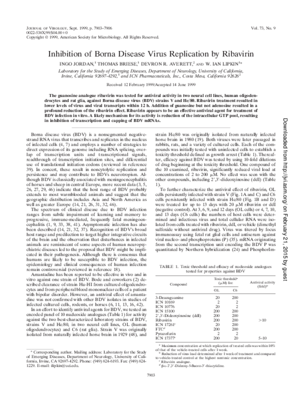 (PDF) Inhibition of Borna Disease Virus Replication by Ribavirin