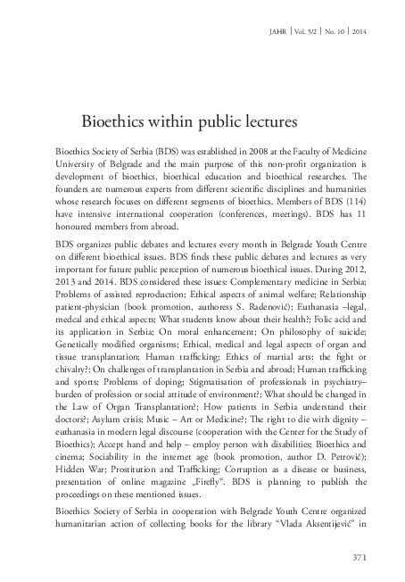 (PDF) Bioethics within public lectures