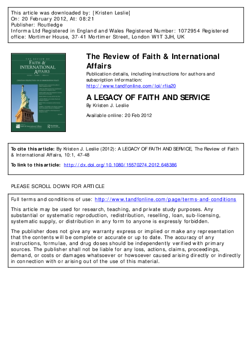 (PDF) A LEGACY OF FAITH AND SERVICE