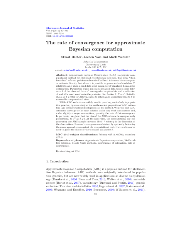 Pdf The Rate Of Convergence For Approximate Bayesian Computation