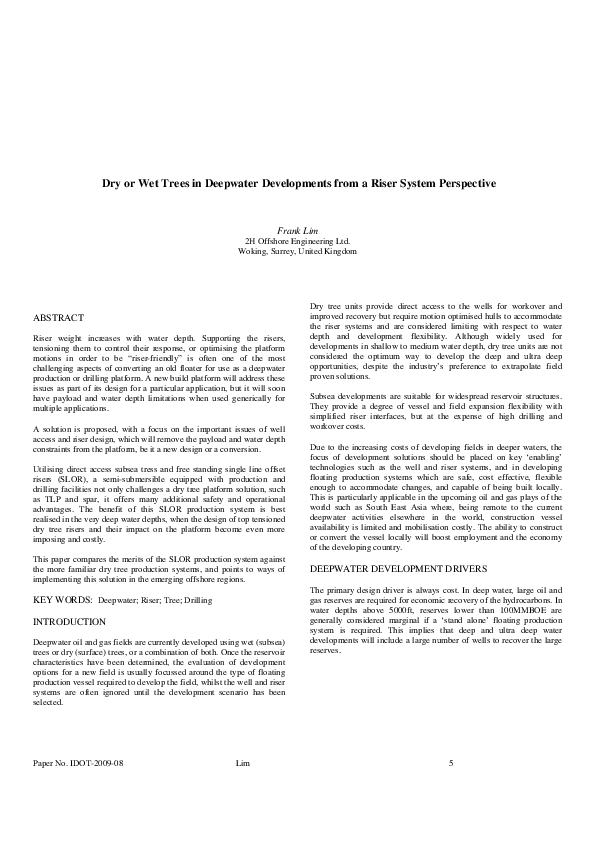 (PDF) 2009-IDOT-Dry-or-Wet-Trees-in-Deepwater-Developments-from-a-Riser ...