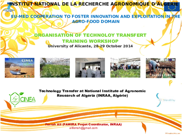 (PPT) Technology Transfer at National Institute of Agronomic Research ...