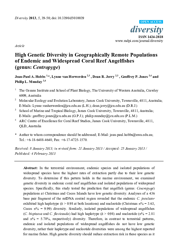 (PDF) High genetic diversity in geographically remote populations of ...