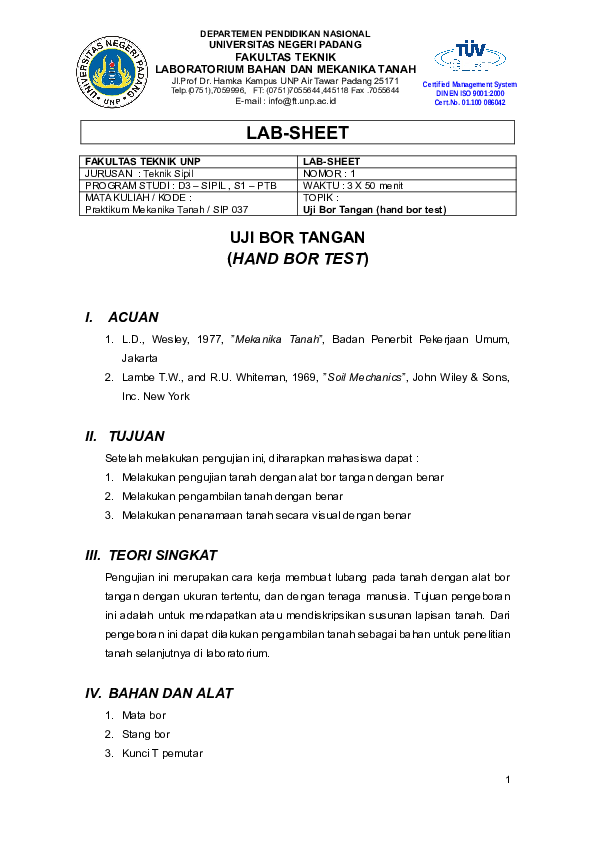 (DOC) LAB SHEET MEKANIKA TANAH