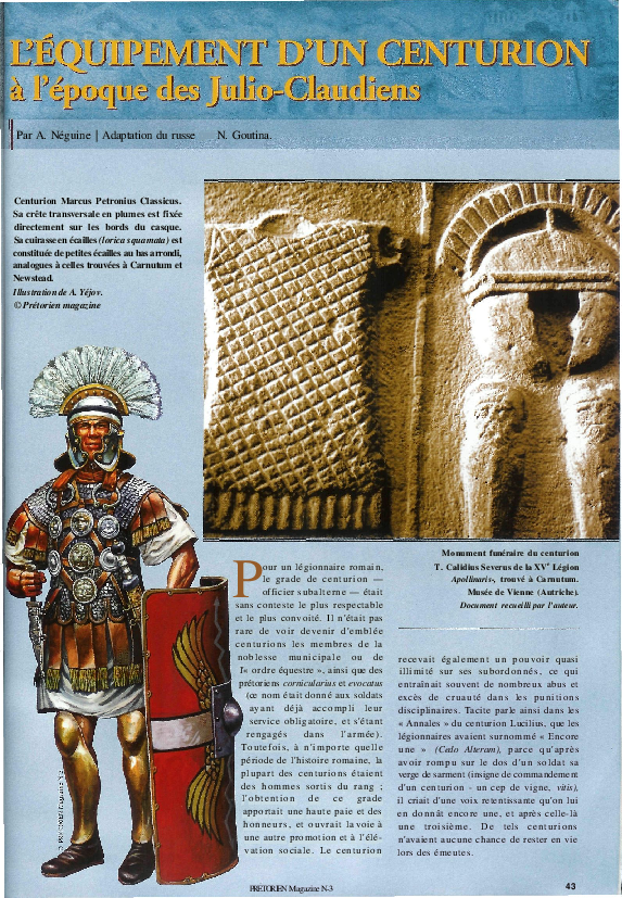 (PDF) L'équipement d'un Centurion à l'époque des Julio-Claudiens ...