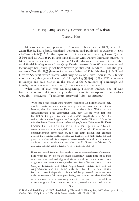 (PDF) Ku Hung-Ming, an Early Chinese Reader of Milton