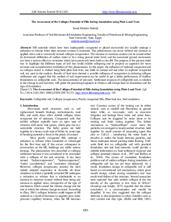 (PDF) The Assessment of the Collapse Potential of Fills during ...
