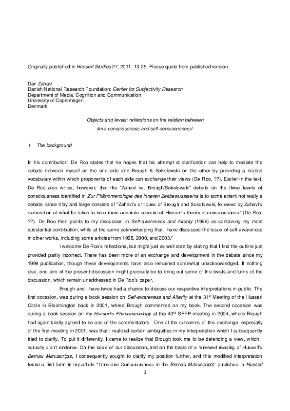 (PDF) Objects and levels: Reflections on the relation between time ...
