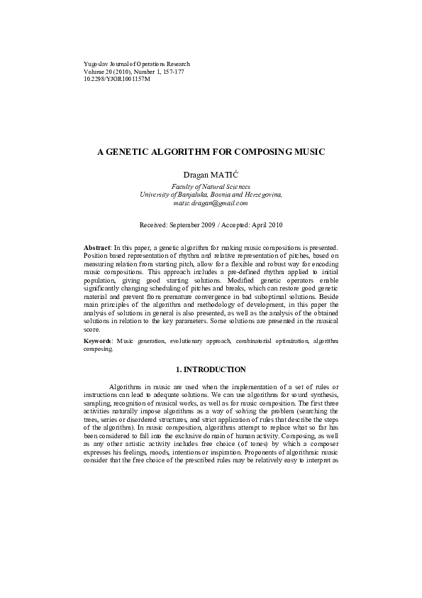 (PDF) a genetic algorithm for composing music