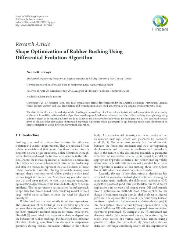 (PDF) Shape Optimization of Rubber Bushing Using Differential Evolution Algorithm
