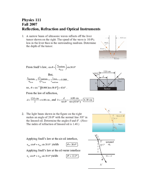 Pdf Reflection Refraction Instuments Solutions