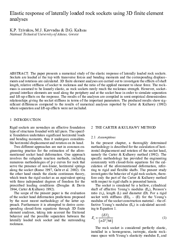 (PDF) Elastic response of laterally loaded rock sockets using 3D finite ...