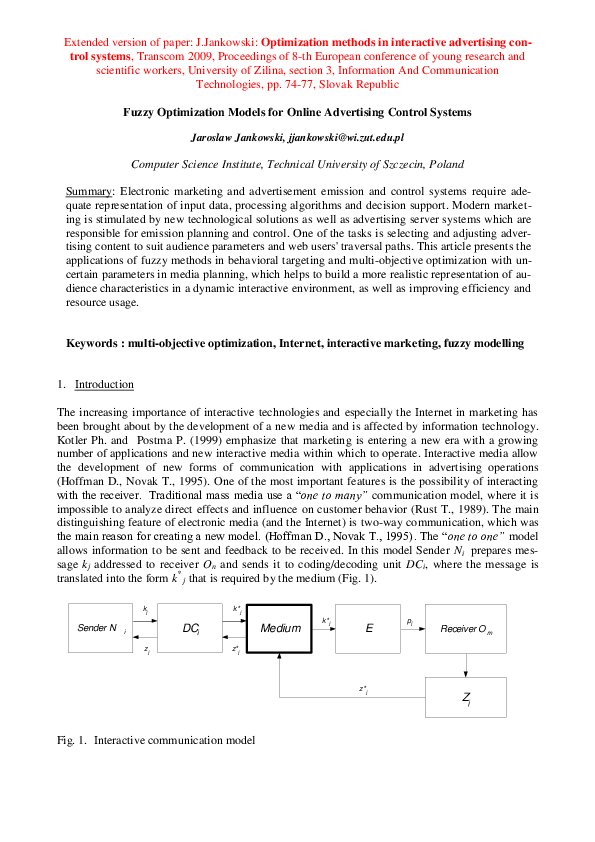 (PDF) Fuzzy Optimization Models for Online Advertising Control Systems