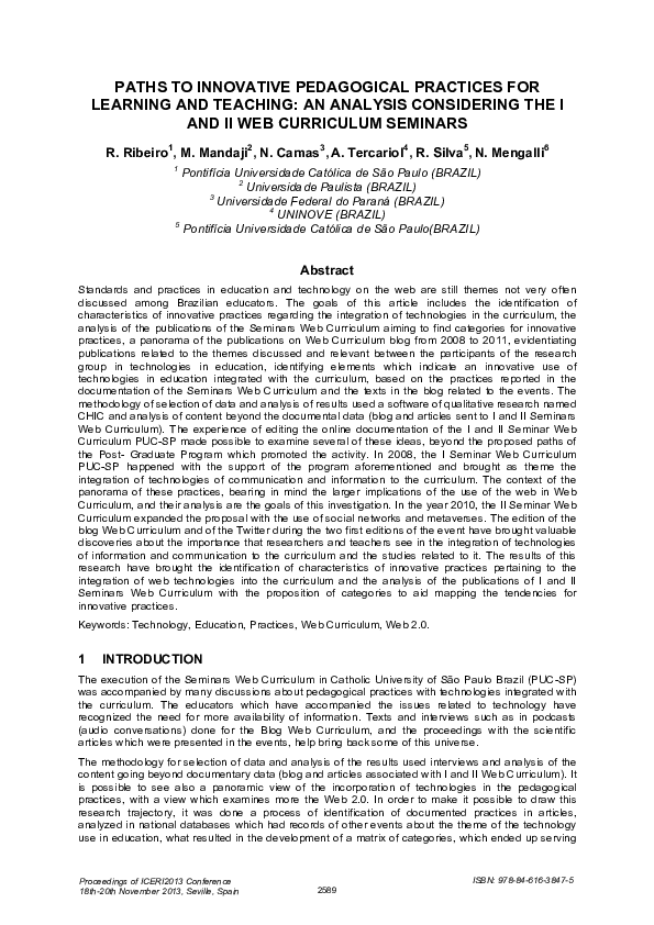 (PDF) PATHS TO INNOVATIVE PEDAGOGICAL PRACTICES FOR LEARNING AND TEACHING: AN ANALYSIS ...