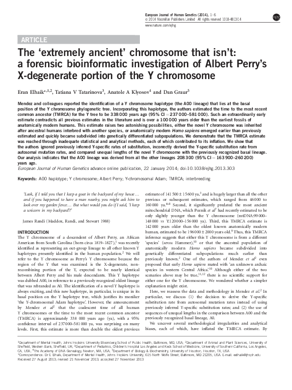 (PDF) The ‘extremely ancient’ chromosome that isn’t: a forensic ...