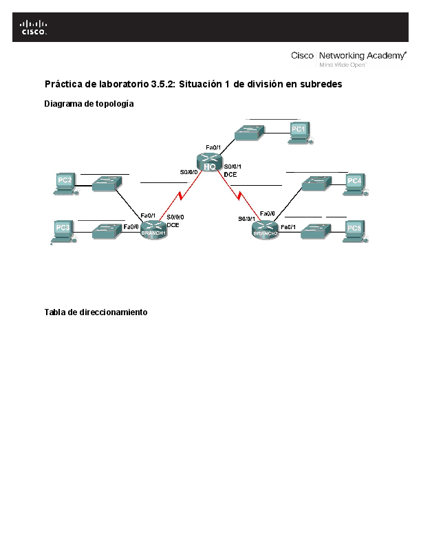 (DOC) Práctica de laboratorio 3.5.2: Situación 1 de división en subredes