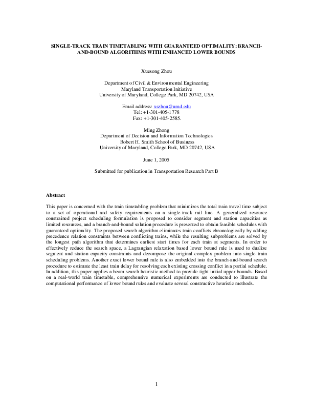 Pdf Single Track Train Timetabling With Guaranteed Optimality Branch