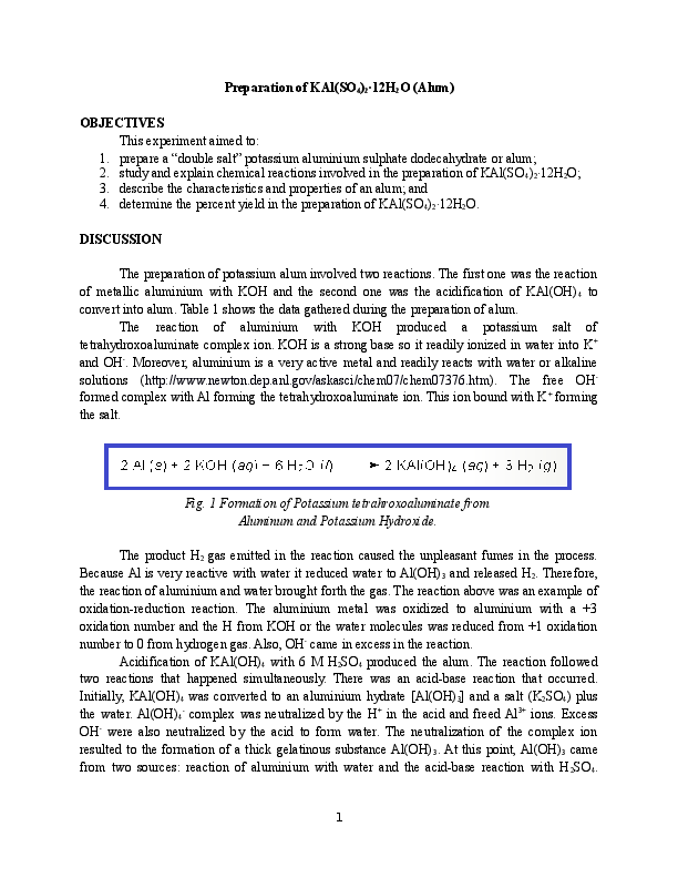 (DOC) Preparation of Potassium Alum