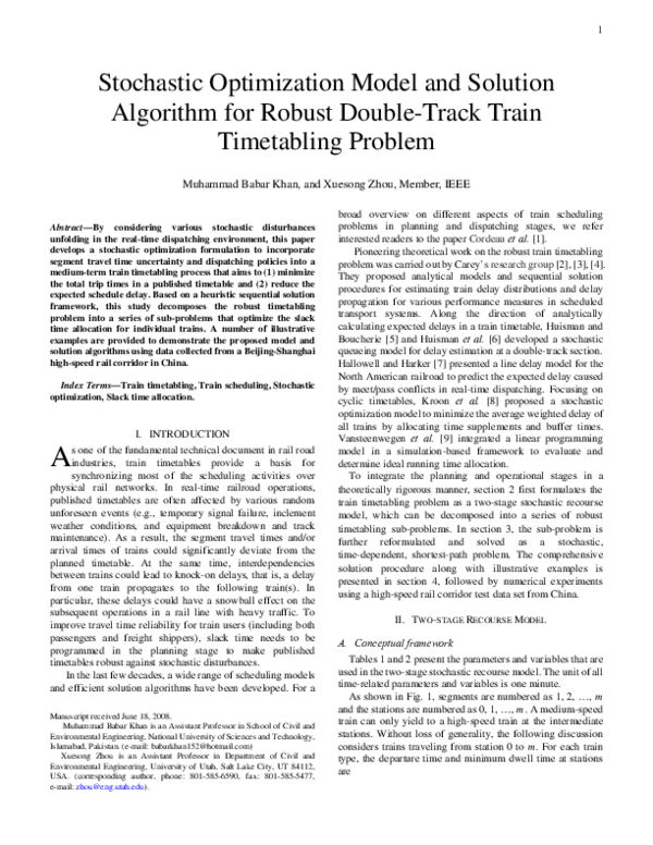 Pdf Stochastic Optimization Model And Solution Algorithm For Robust Double Track Train
