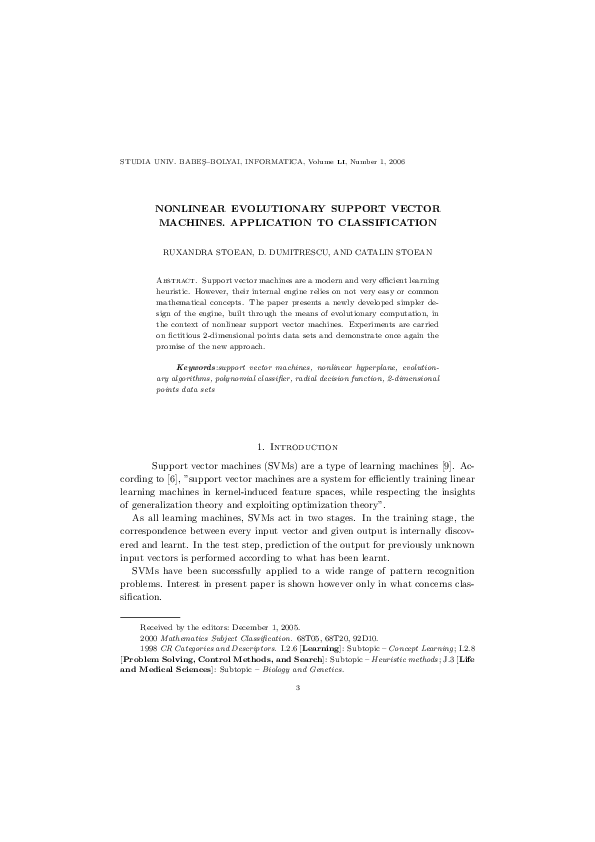(PDF) NONLINEAR EVOLUTIONARY SUPPORT VECTOR MACHINES. APPLICATION TO ...