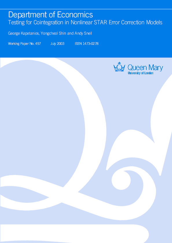 Pdf Testing For Cointegration In Nonlinear Star Error Correction Models