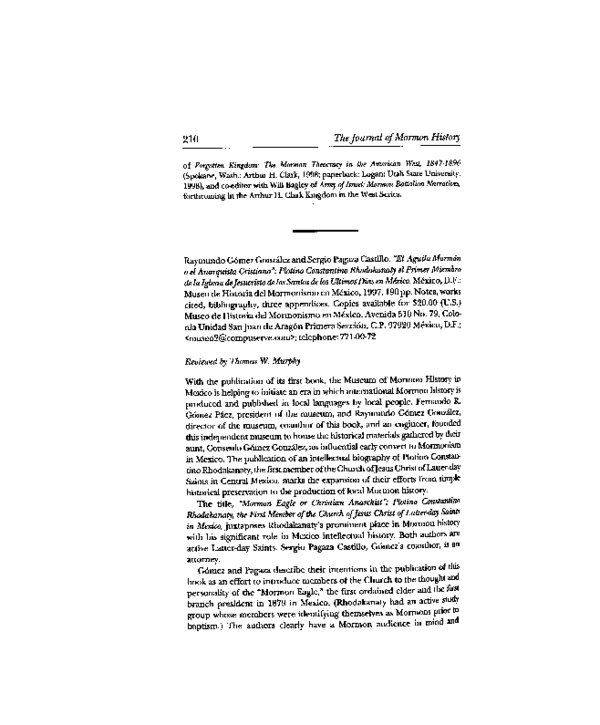 (PDF) Review of Raymundo Gómez González and Sergio Pagaza Castillo, El ...