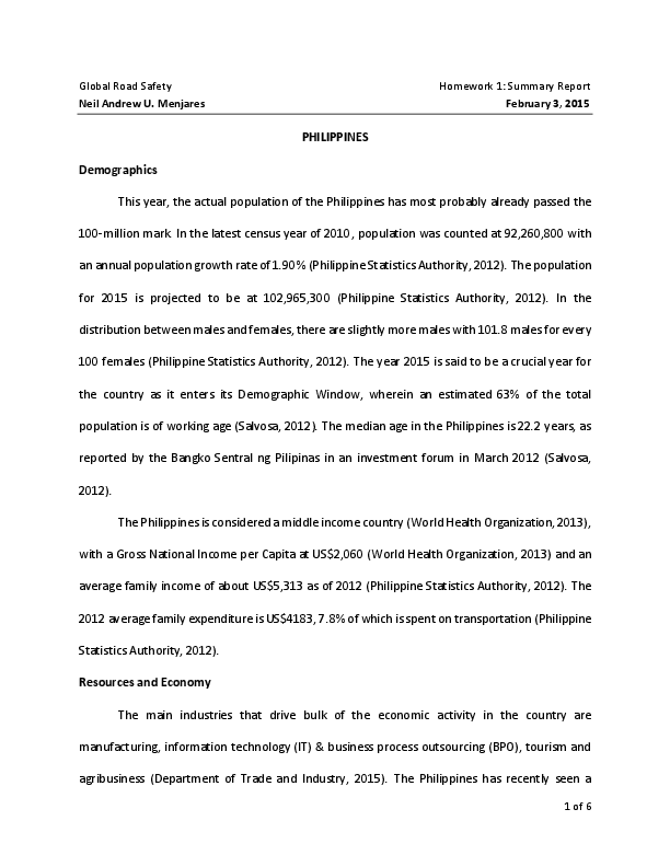 (PDF) Summary Report on Road Safety in the Philippines