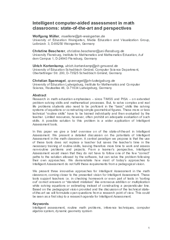 (PDF) Intelligent computer-aided assessment in math classrooms: state ...