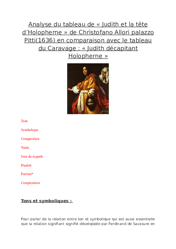 (DOC) Analyse de « Judith et la tête d’Holopherne » de Christofano Pitti et de « Judith ...