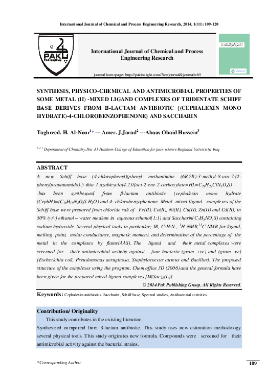 (PDF) SYNTHESIS, PHYSICO-CHEMICAL AND ANTIMICROBIAL PROPERTIES OF SOME METAL (II) -MIXED LIGAND ...