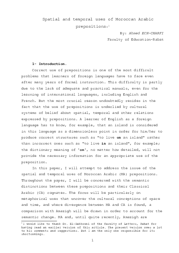 Doc Spatial And Temporal Uses Of Moroccan Arabic