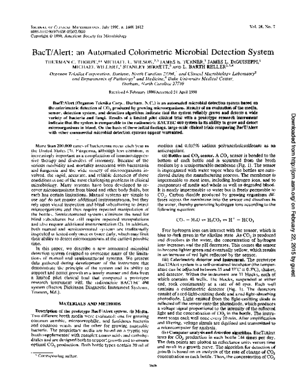 (PDF) BacT/Alert: anAutomated Colorimetric Microbial Detection System