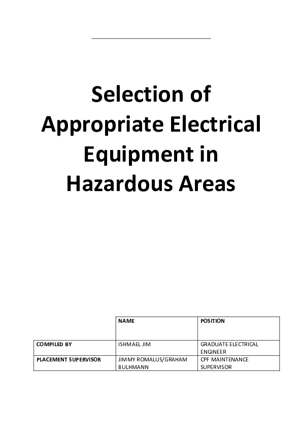 (PDF) Selection of Appropriate Electrical Equipment in Hazardous Areas