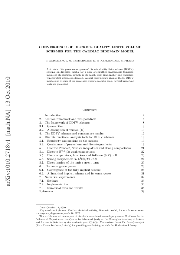 (PDF) Convergence of discrete duality finite volume schemes for the cardiac bidomain model