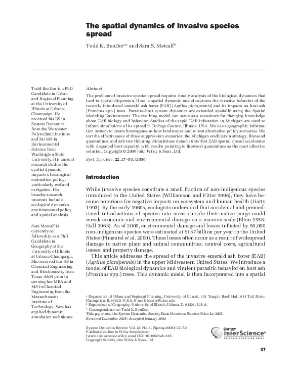 (PDF) The spatial dynamics of invasive species spread
