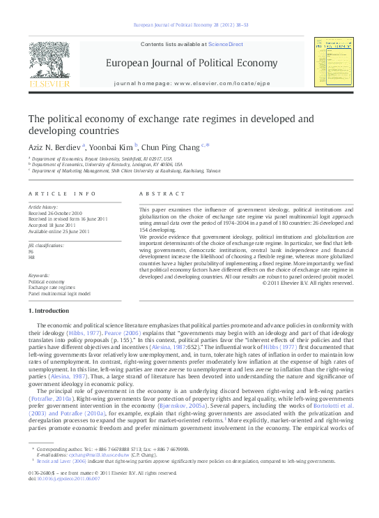 (PDF) The political economy of exchange rate regimes in developed and ...