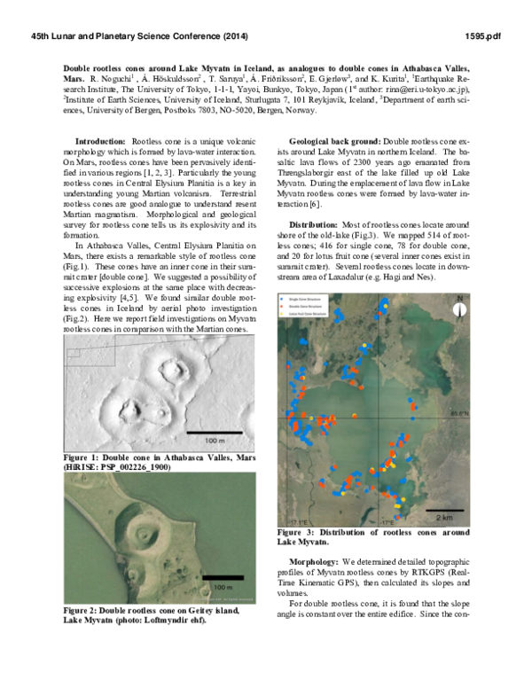 Double rootless cones around Lake Myvatn in Iceland, as analogues to ...