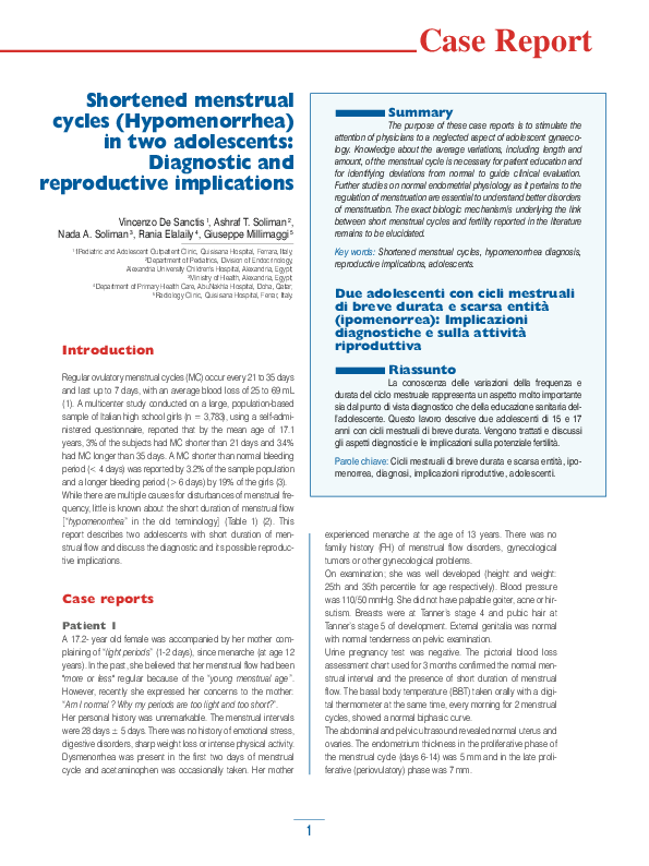 (PDF) Shortened menstrual cycles (Hypomenorrhea) in two adolescents ...