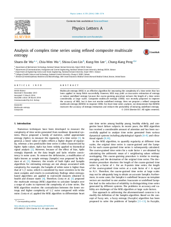 (PDF) Analysis of complex time series using refined composite multiscale entropy
