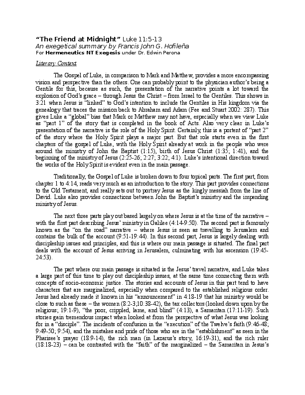 (DOC) The Friend at Midnight, an exegetical summary
