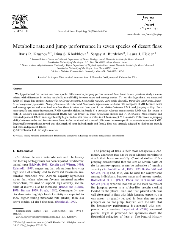 (PDF) Metabolic rate and jump performance in seven species of desert fleas
