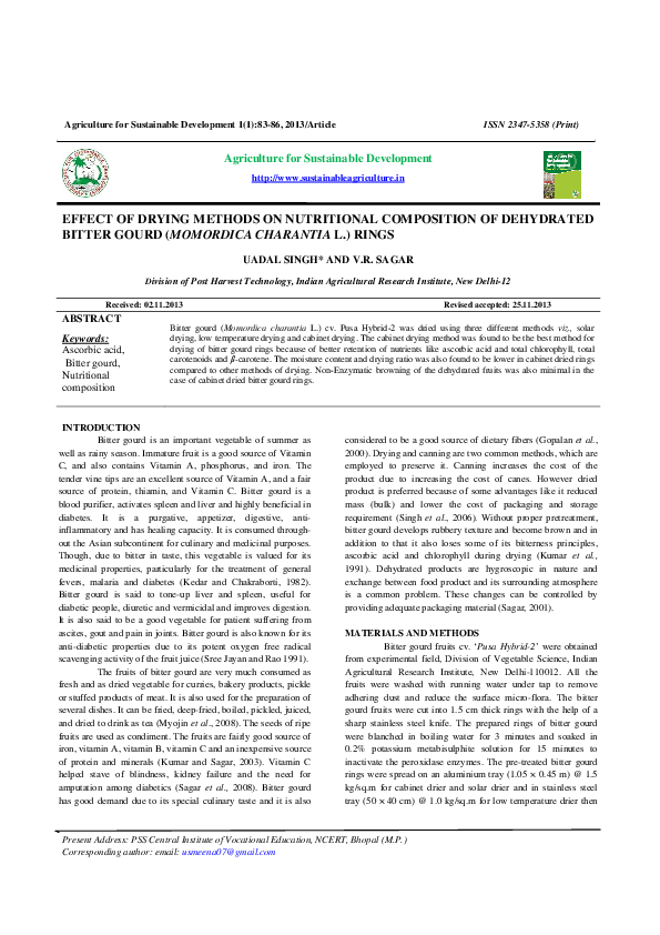 Pdf Effect Of Drying Methods On Nutritional Composition Of Dehydrated